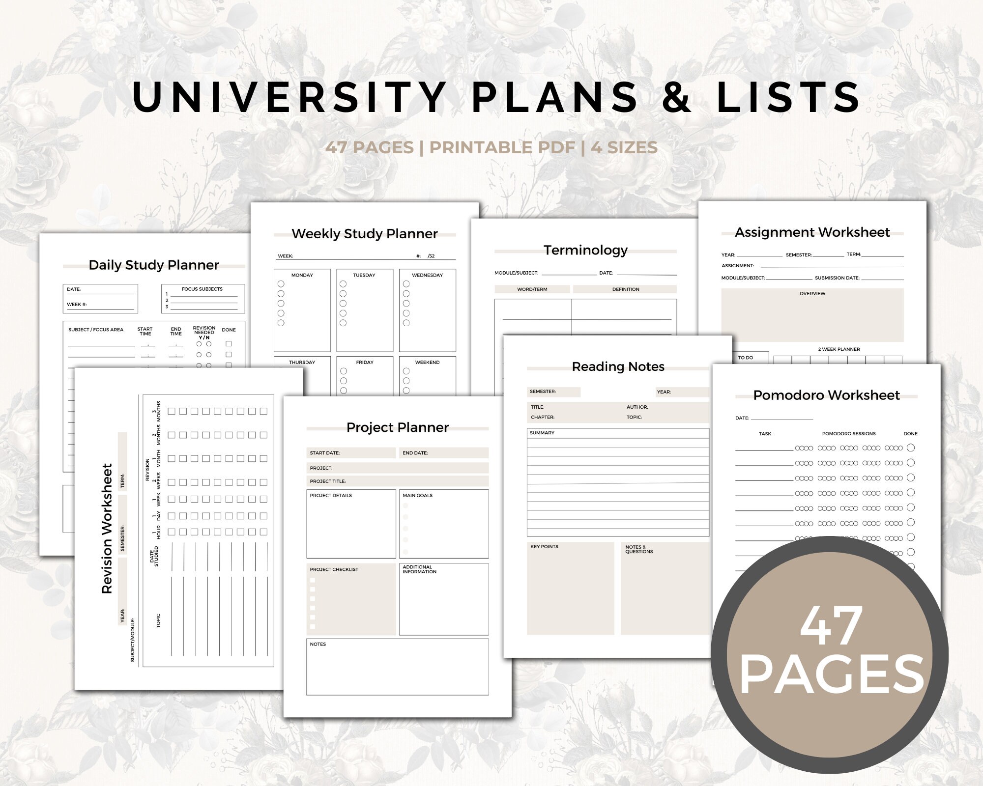 University Planner Printable Student Planner Printable - Etsy