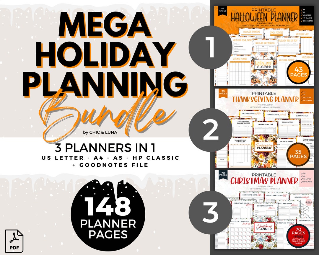Holiday Planner Bundle: Christmas, Thanksgiving, Halloween (printable ...