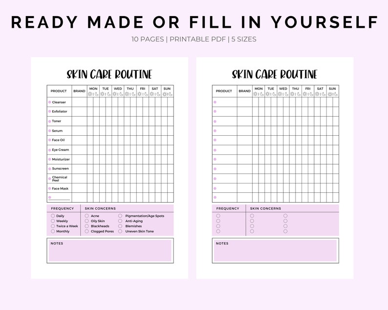 Skin Care Planner Printable Download Tracker Routine Self - Etsy