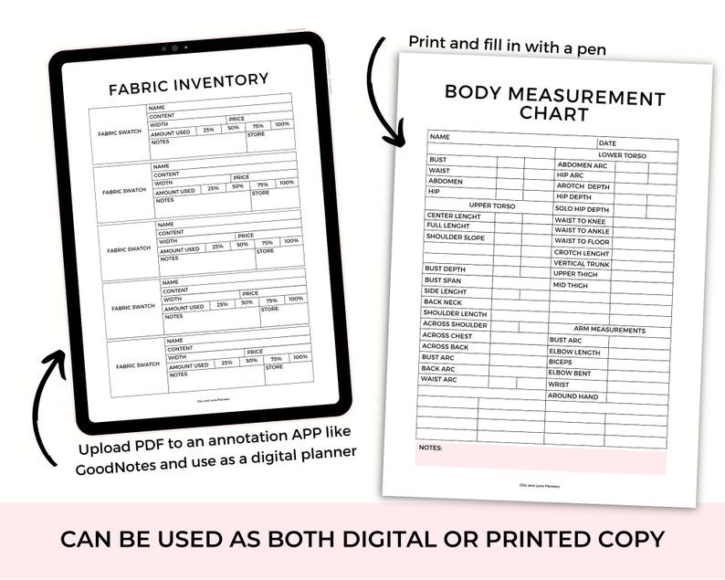 Sewing Business Planner: Inventory, Measurements, Project Plan (PDF ...