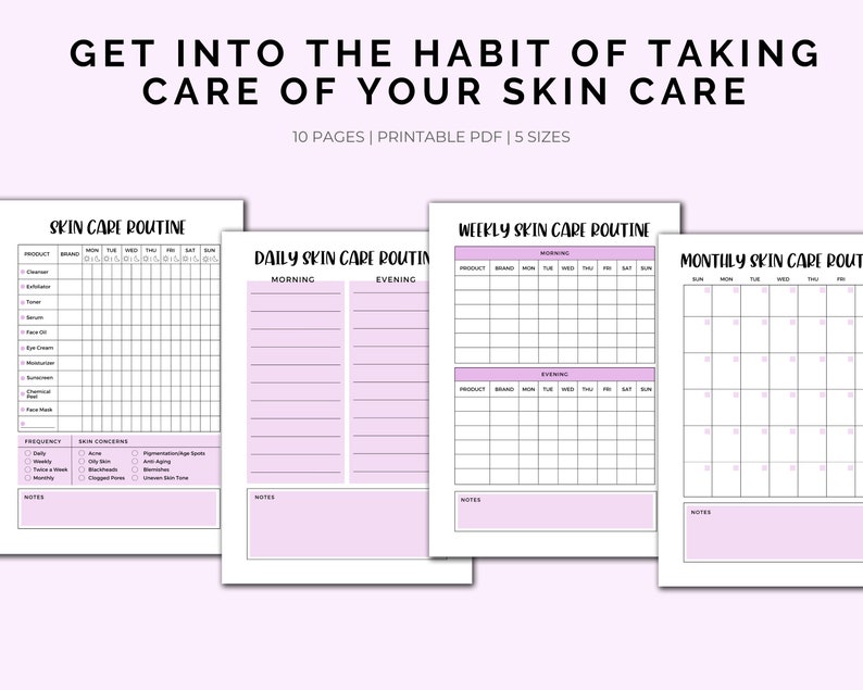 Skin Care Planner Printable Download Tracker Routine Self - Etsy