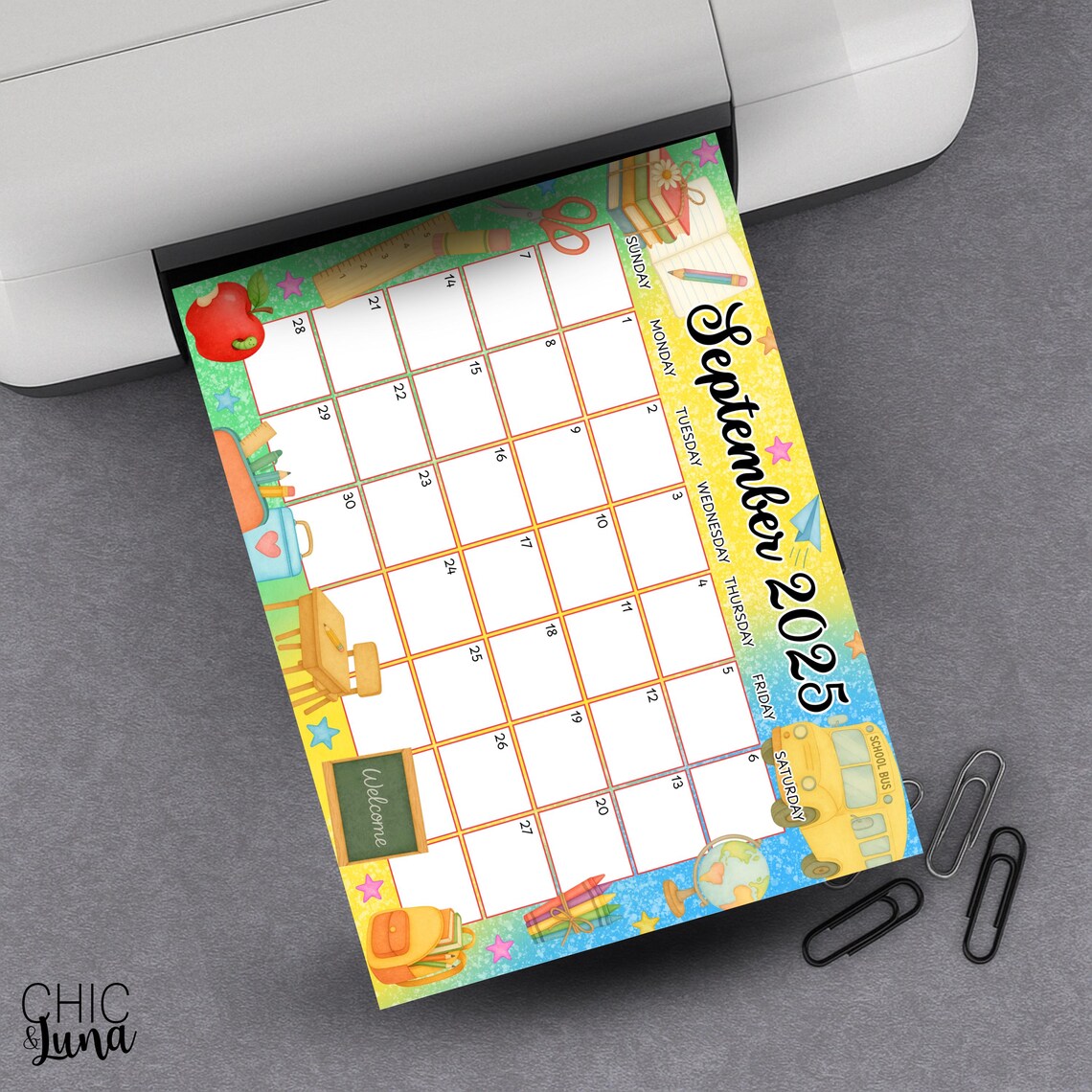 Editable September 2025 Calendar Printable, Back to School Theme, PDF ...