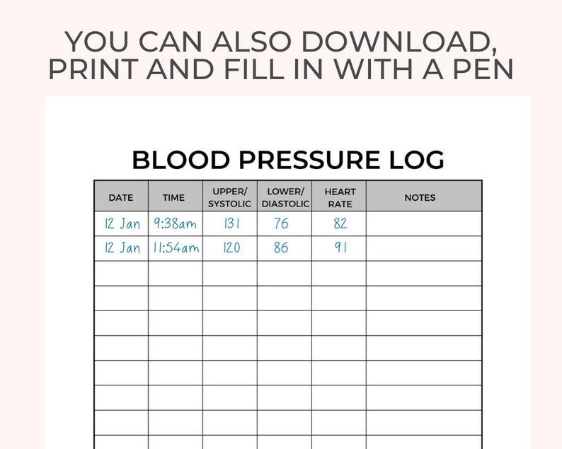 Blood Pressure Chart Printable Instant Download Medical | Etsy UK