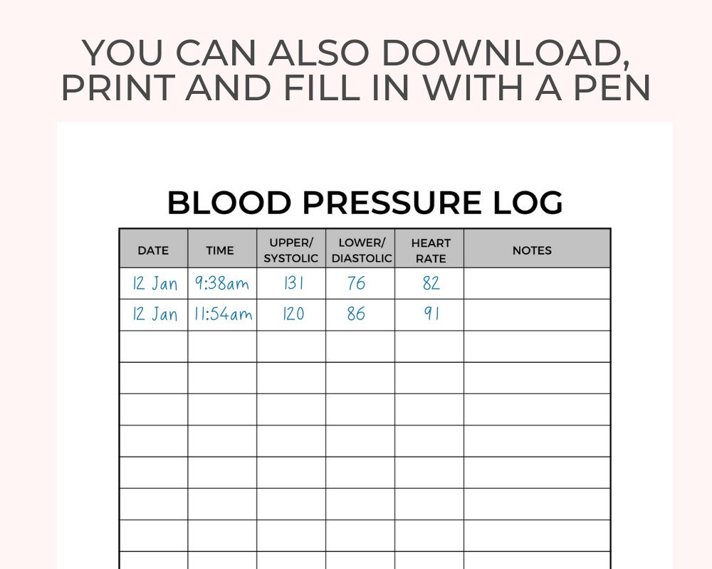 Blood Pressure Chart Printable Instant Download Medical | Etsy UK
