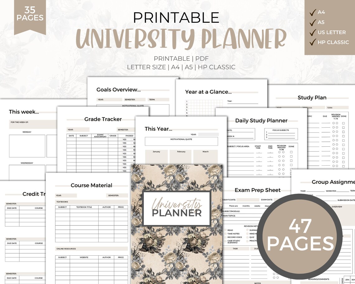 Student Planner Printable University Planner Printable - Etsy
