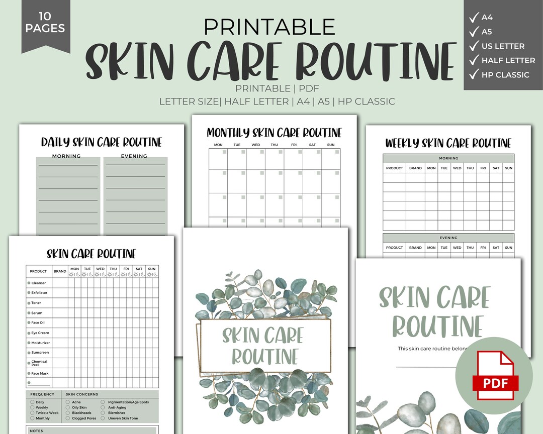 Skin Care Routine Planner Printable: Tracker & Journal (PDF) - Etsy UK