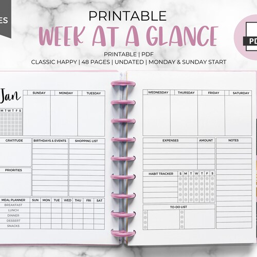 Undated Weekly Planner Printable Health Layout - Etsy