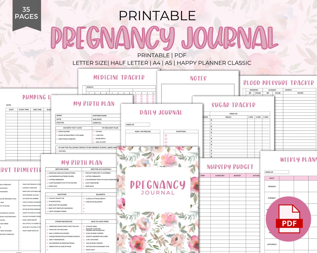 Pink Pregnancy Journal - Printable, Download Pregnancy Journal ...