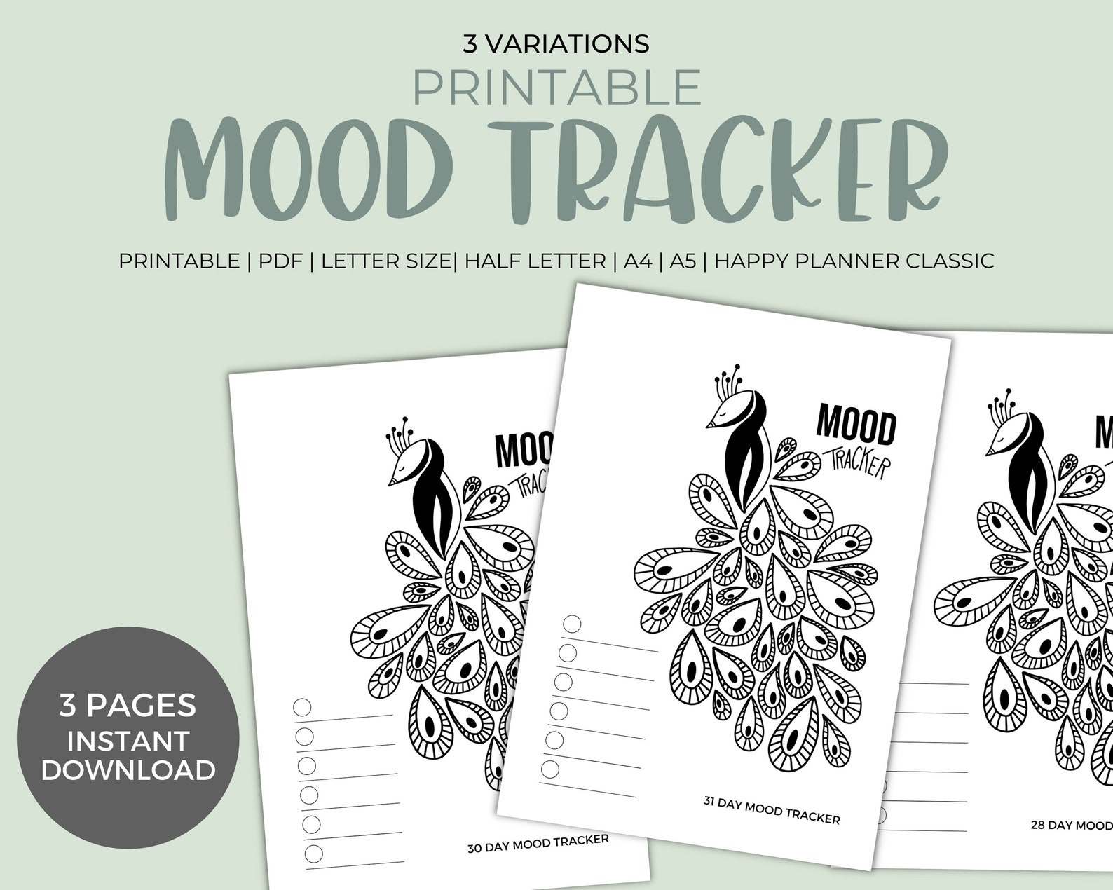Mood Tracker Printable Yearly Monthly Mood Planner, Circular Mood Chart ...