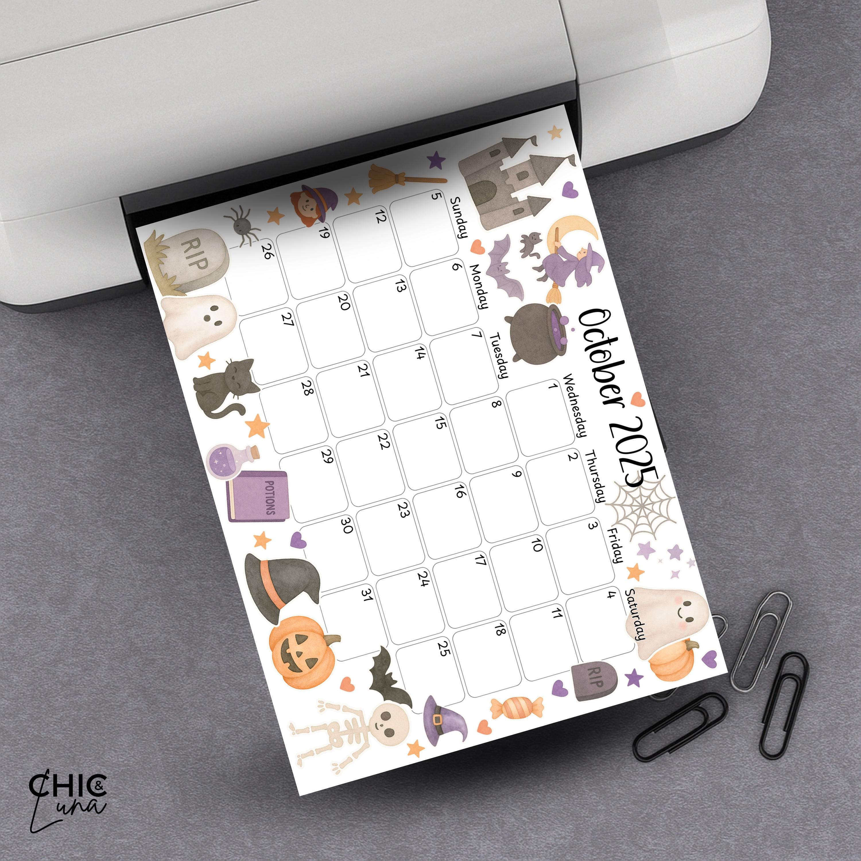 October 2025 Halloween Calendar Printable | Editable PDF, PNG ...