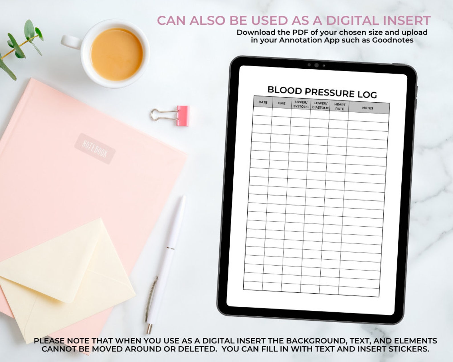 Blood Pressure Chart Printable - Instant Download, Medical Tracker ...