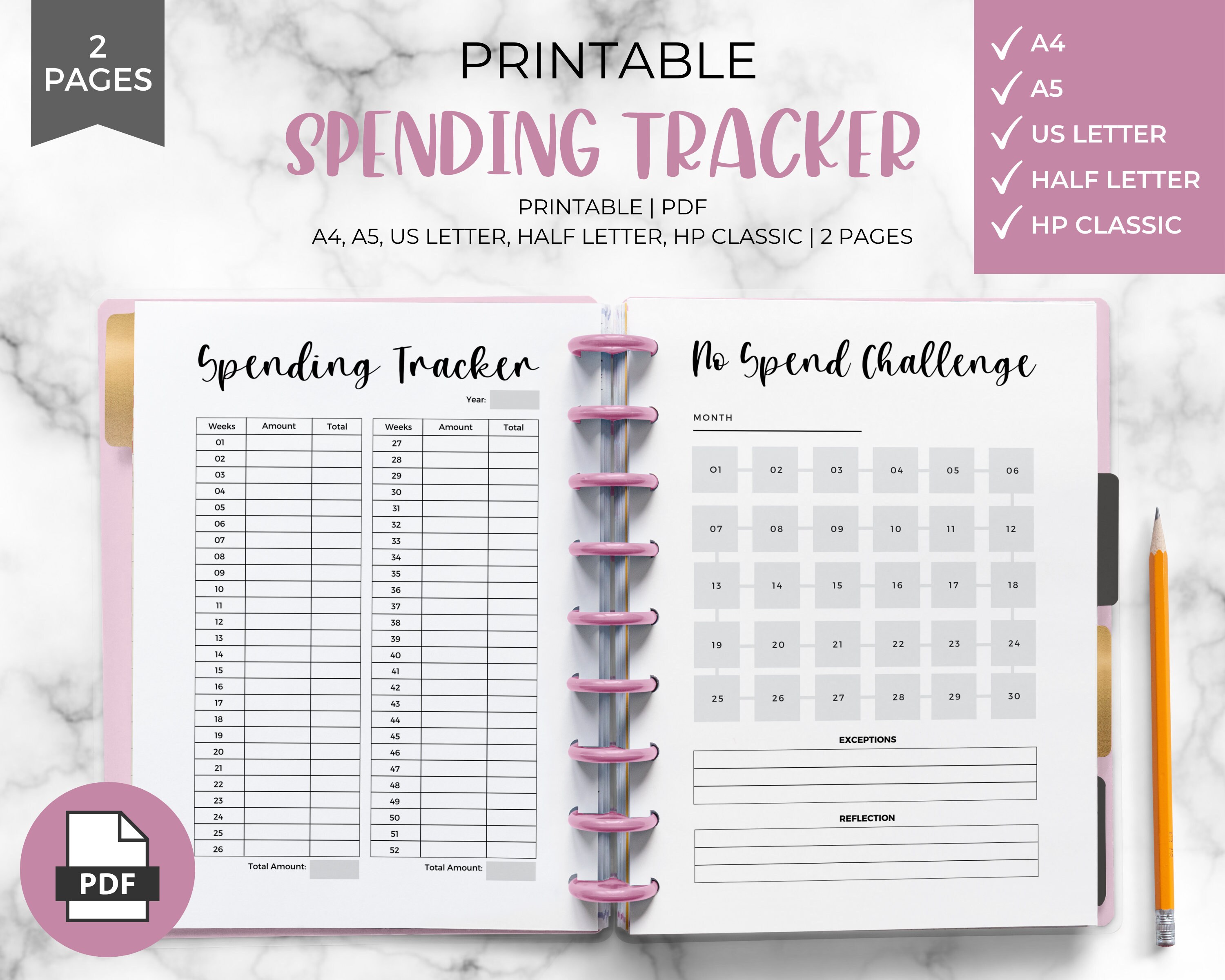 Spending Tracker Printable: No Spend Challenge Insert (PDF Download) - Etsy