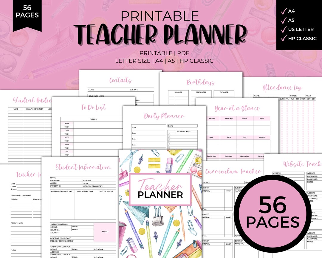 Printable Teacher Planner: Undated Lesson Plans, A4/a5/letter/hp ...