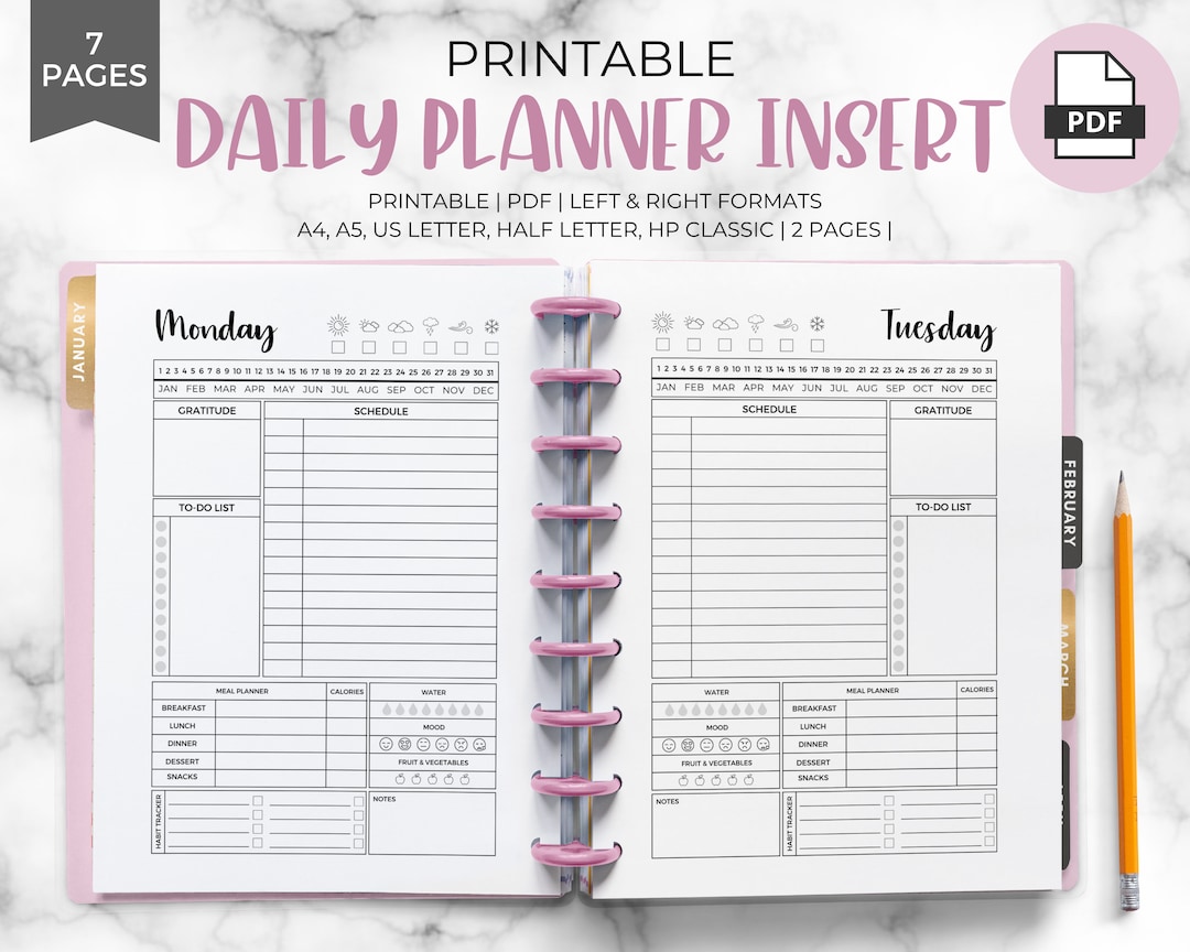 Daily Planner Inserts Printable - Instant Download, Day on a Page ...