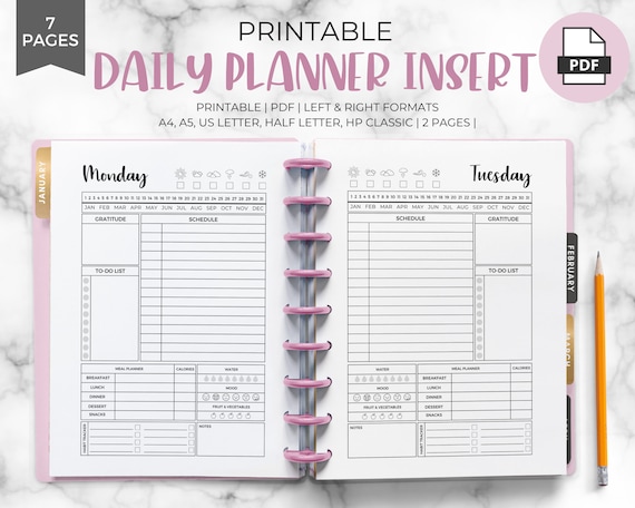 Daily Planner Inserts Printable Instant Download Day on a - Etsy