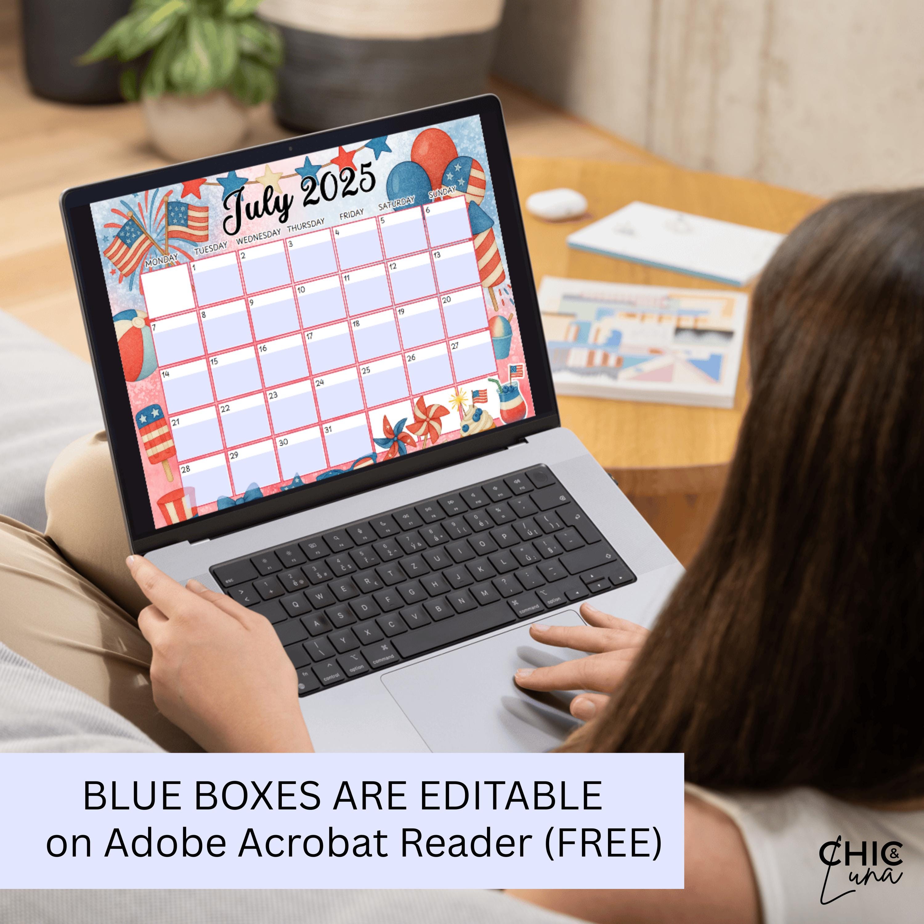 Editable July 2025 Calendar Printable | 4th of July PDF & Goodnotes ...