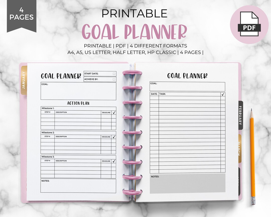 Goal Planner Inserts - Productivity Inserts, Productivity Planner, Goal ...