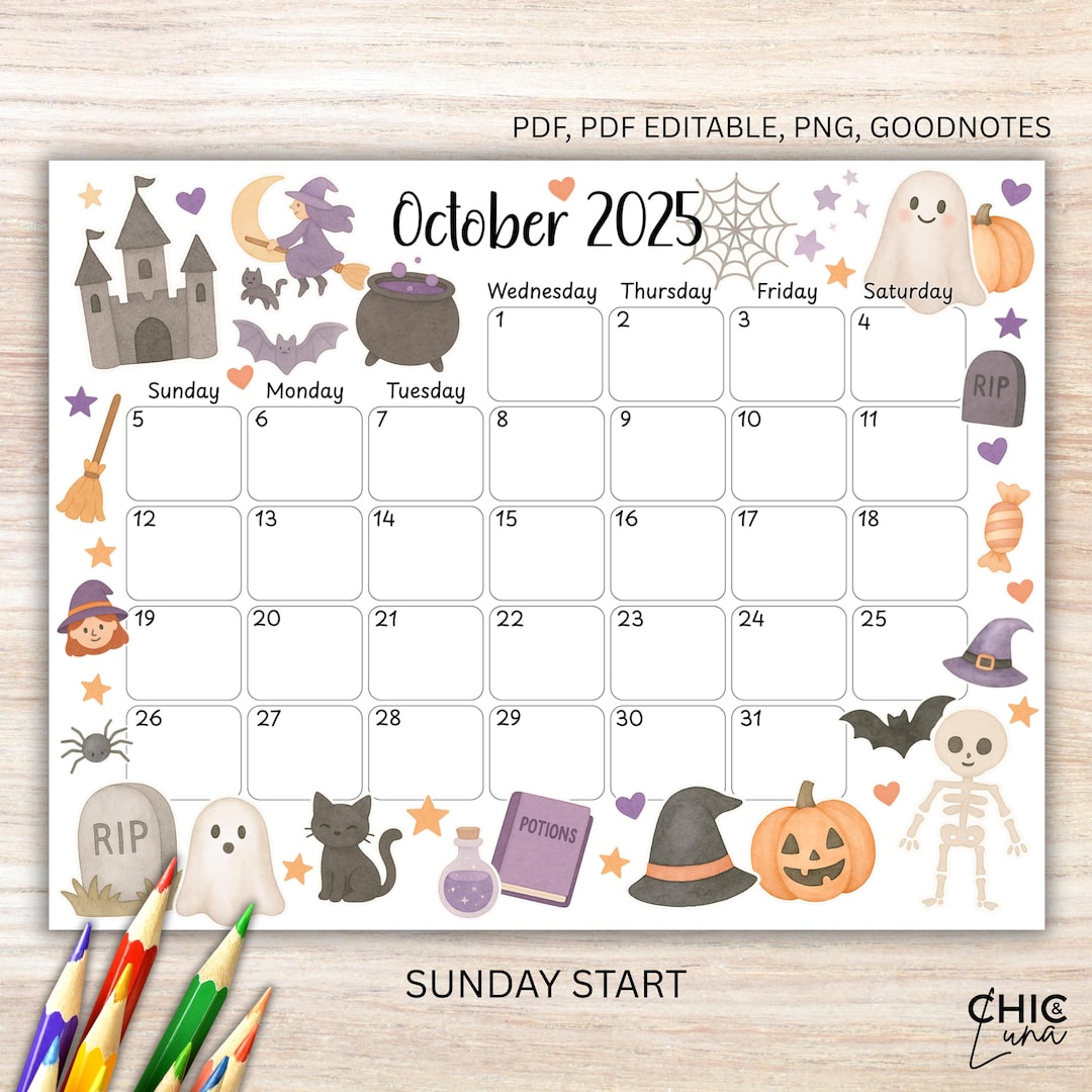 October 2025 Halloween Calendar Printable | Editable PDF, PNG ...
