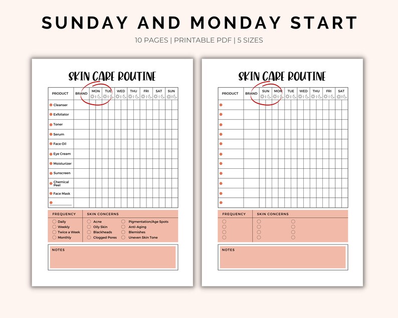 Skin Care Routine Planner Printable: Beauty Journal (PDF Download) - Etsy