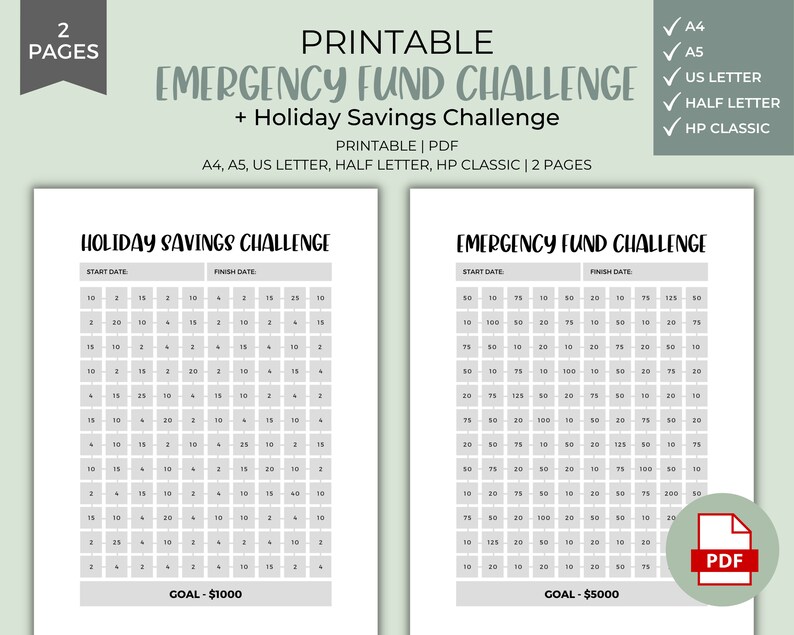 Emergency Fund Challenge Printable Instant Download | Etsy