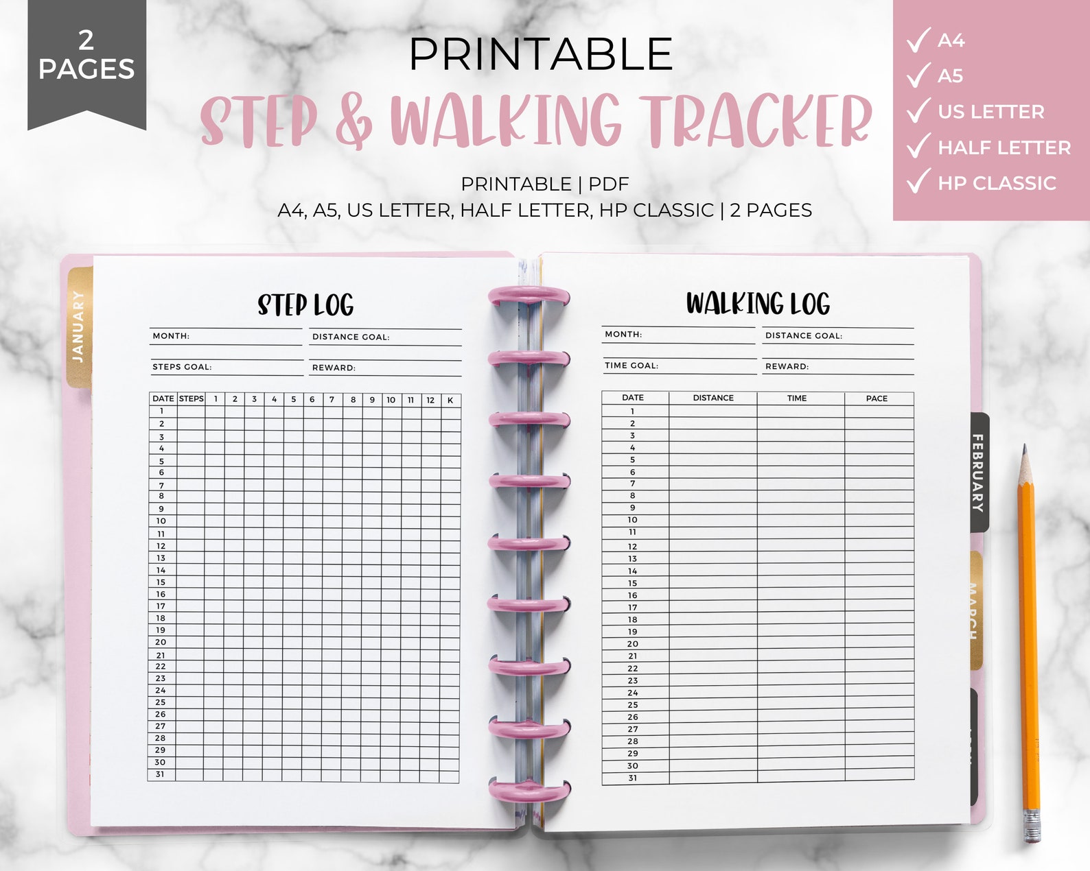 Step & Walking Tracker - Printable, Download, Step Log, Planner Insert ...