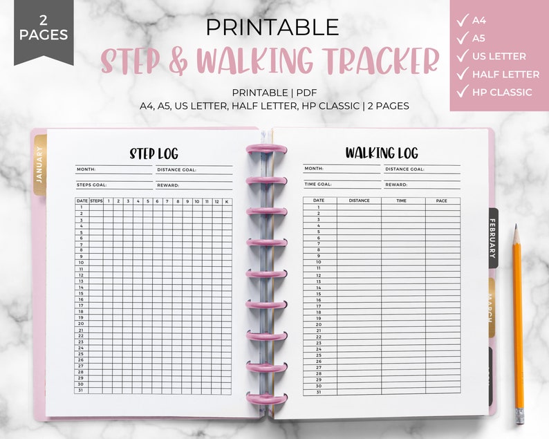 Step & Walking Tracker - Printable, Download, Step Log, Planner Insert ...