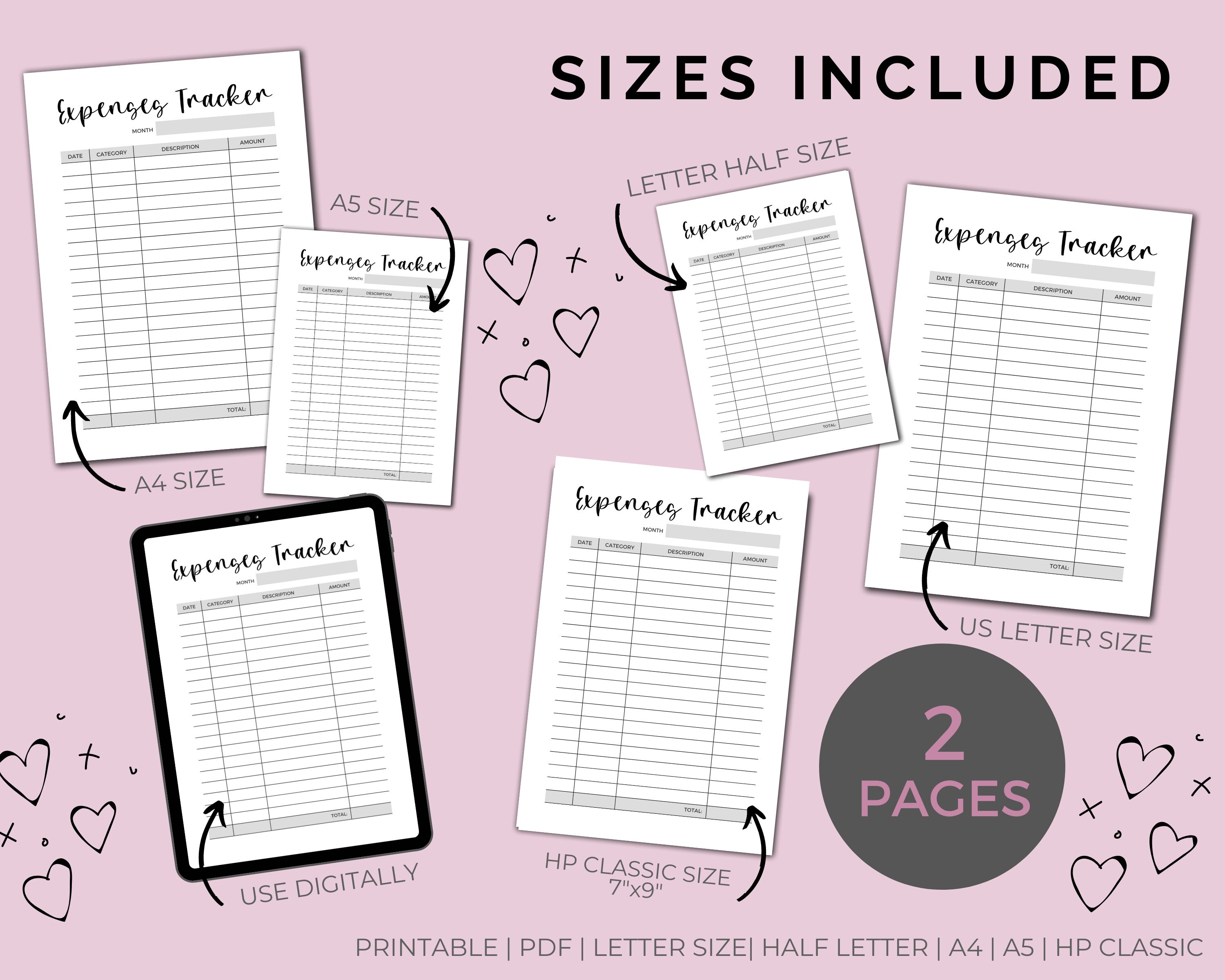 Pink Expenses Tracker Printable, Download, Expenses Management ...