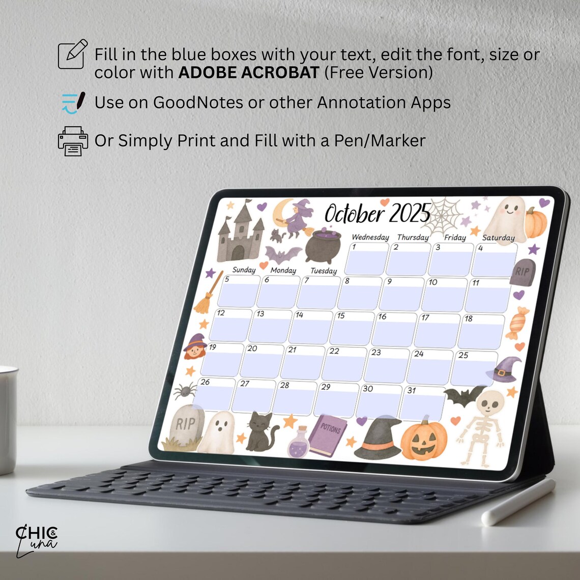 October 2025 Halloween Calendar Printable | Editable PDF, PNG ...