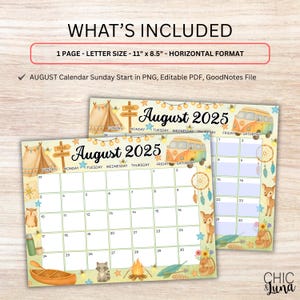 Editable August 2025 Calendar Printable, Summer Camp Theme, Boho ...