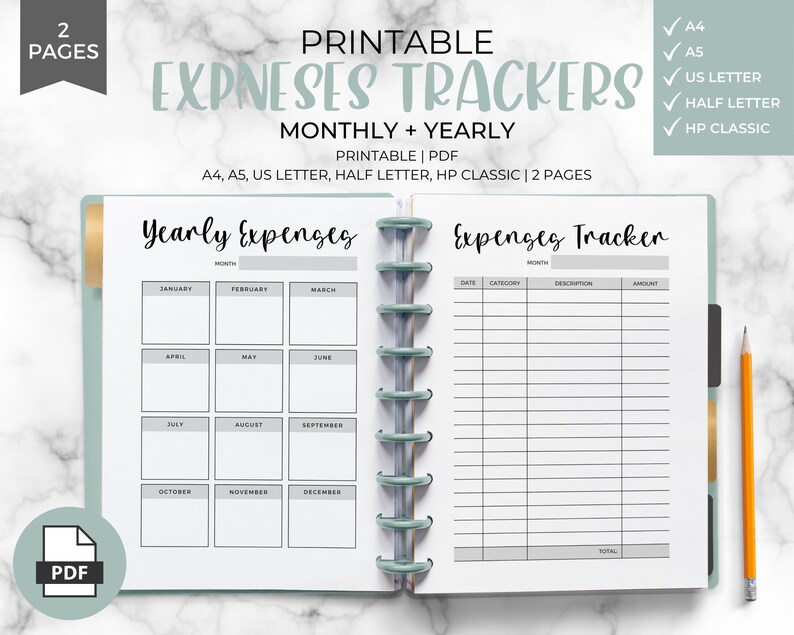 Printable Expenses Tracker: Monthly & Yearly (digital Download) - Etsy