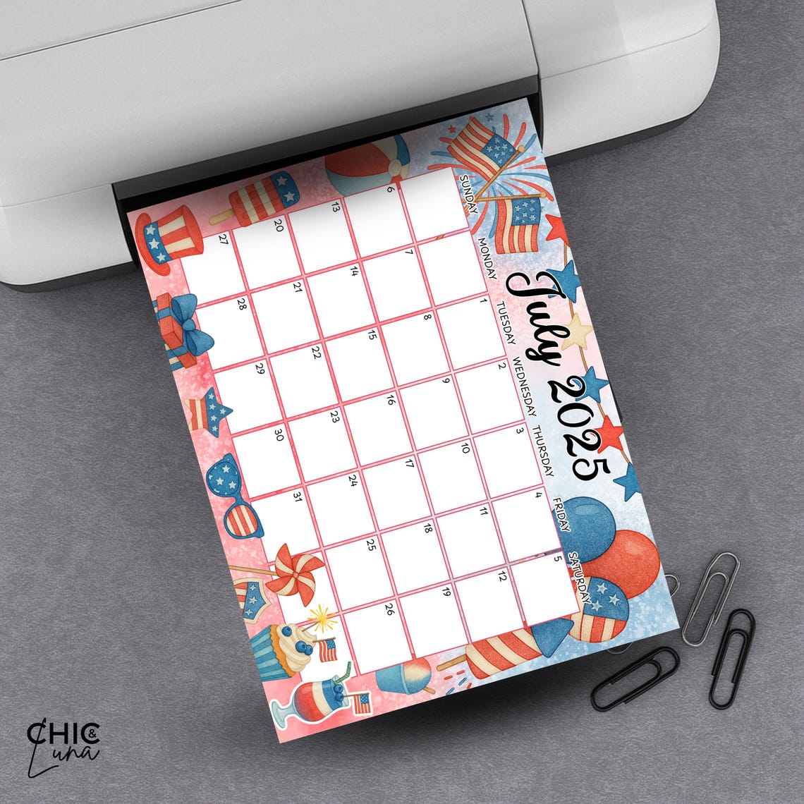 Editable July 2025 Calendar Printable | 4th of July PDF & Goodnotes ...