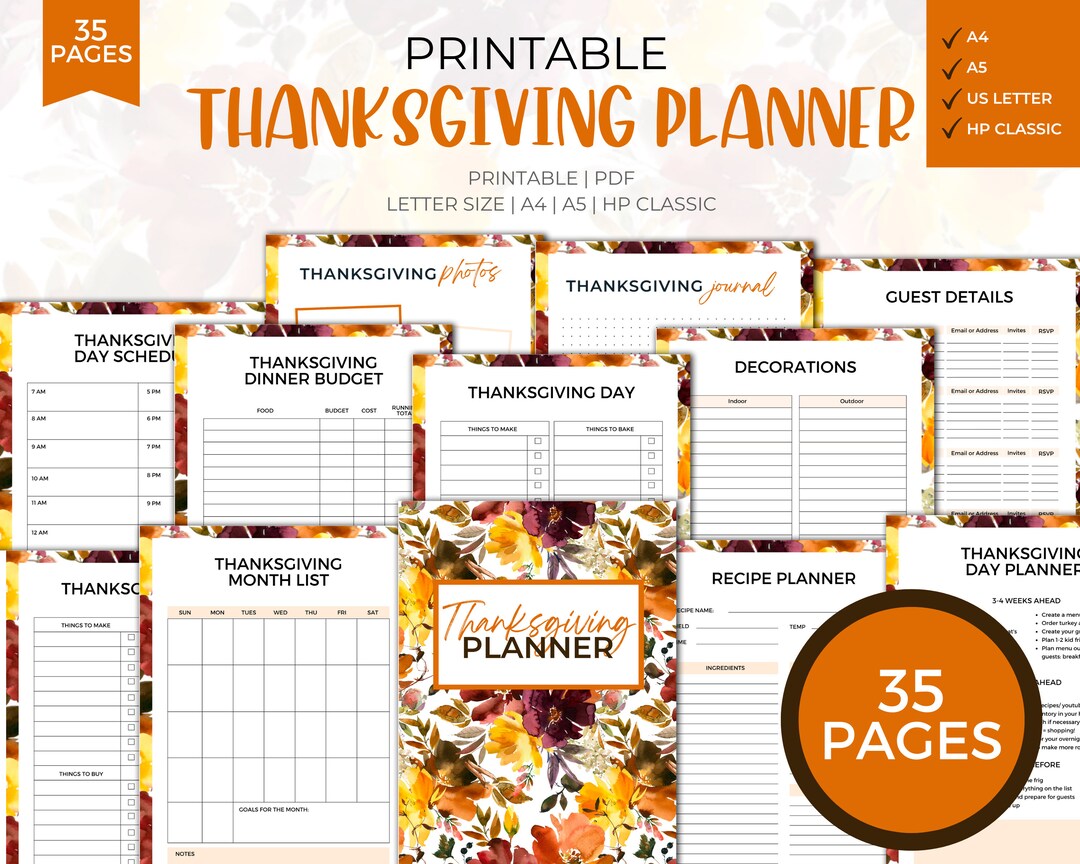 Thanksgiving Planner Printable, Holiday Planner, Thanksgiving Binder ...