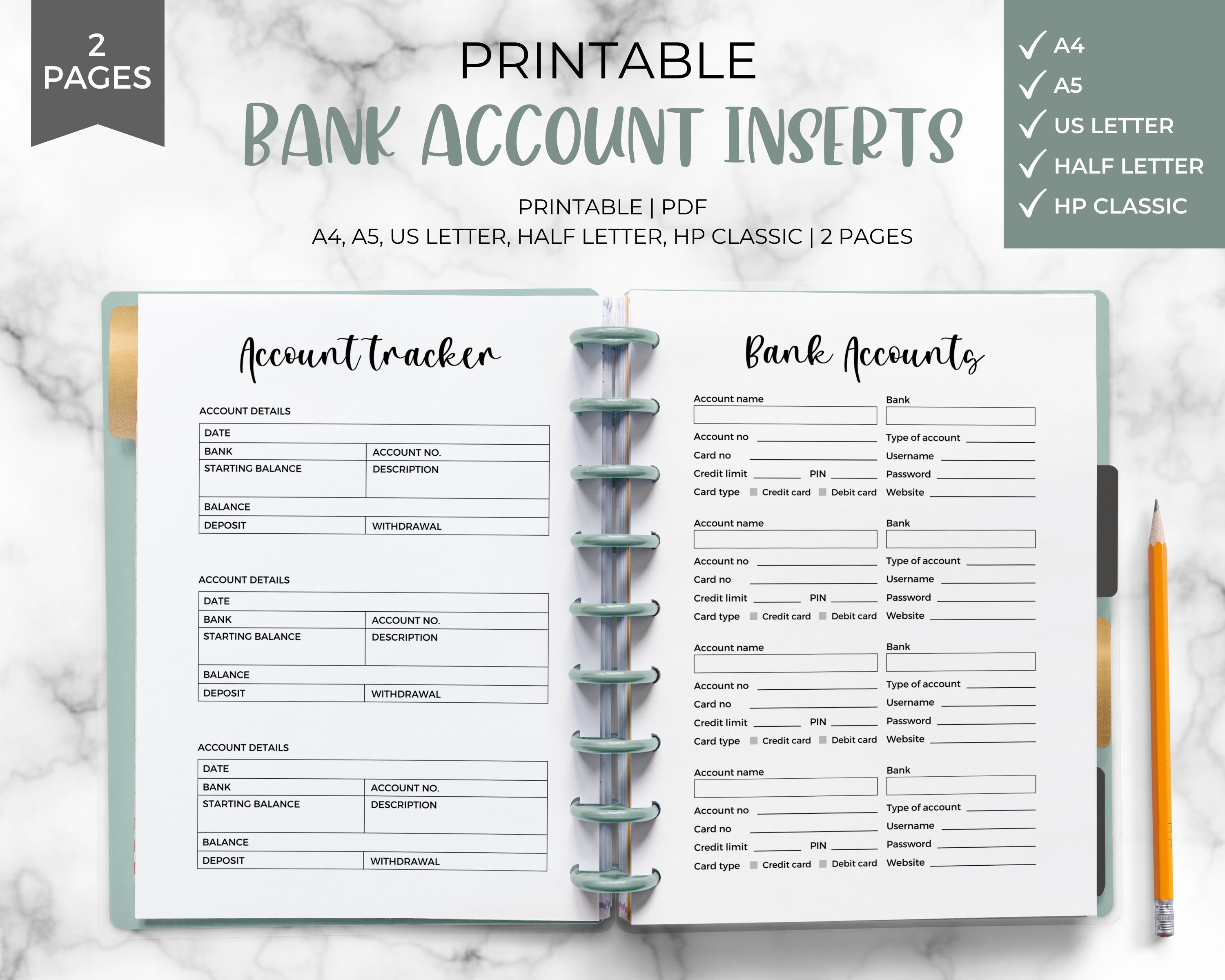 Printable Bank Account Information Tracker Download, Credit Card ...