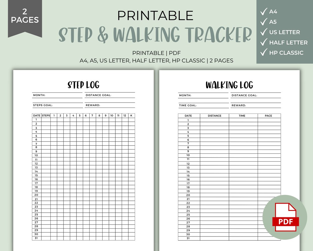 Step & Walking Tracker - Printable, Download, Step Log, Planner Insert ...
