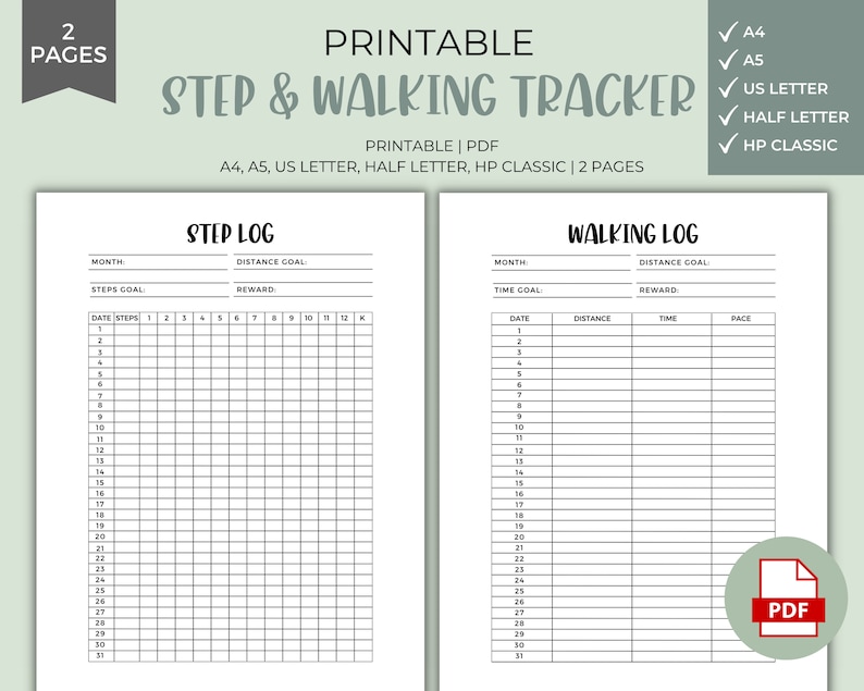 Step & Walking Tracker Printable, Download, Step Log, Planner Insert ...