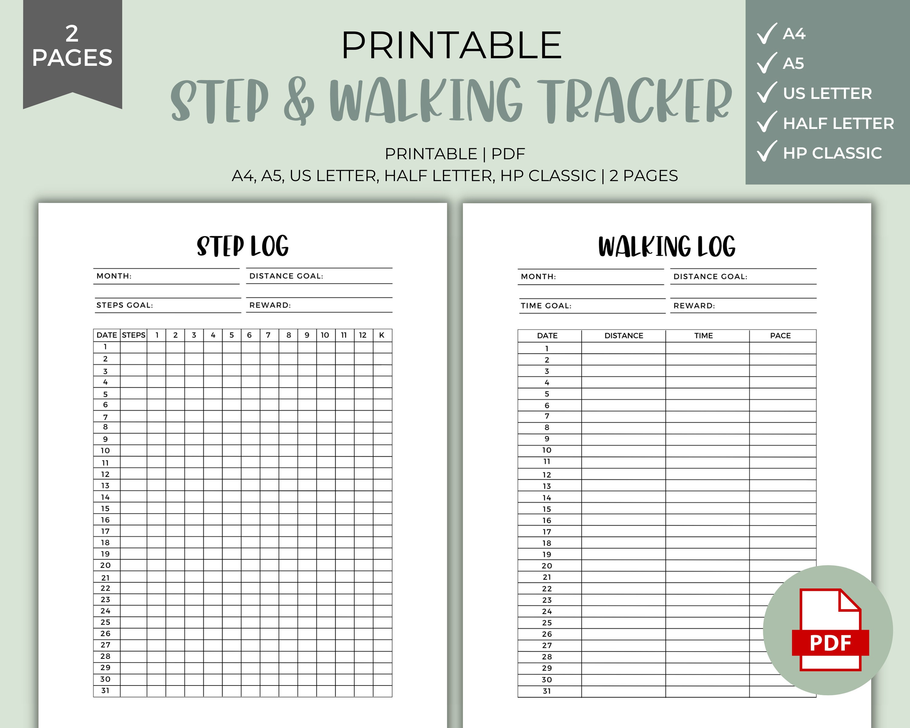 Step & Walking Tracker Printable, Download, Step Log, Planner Insert ...