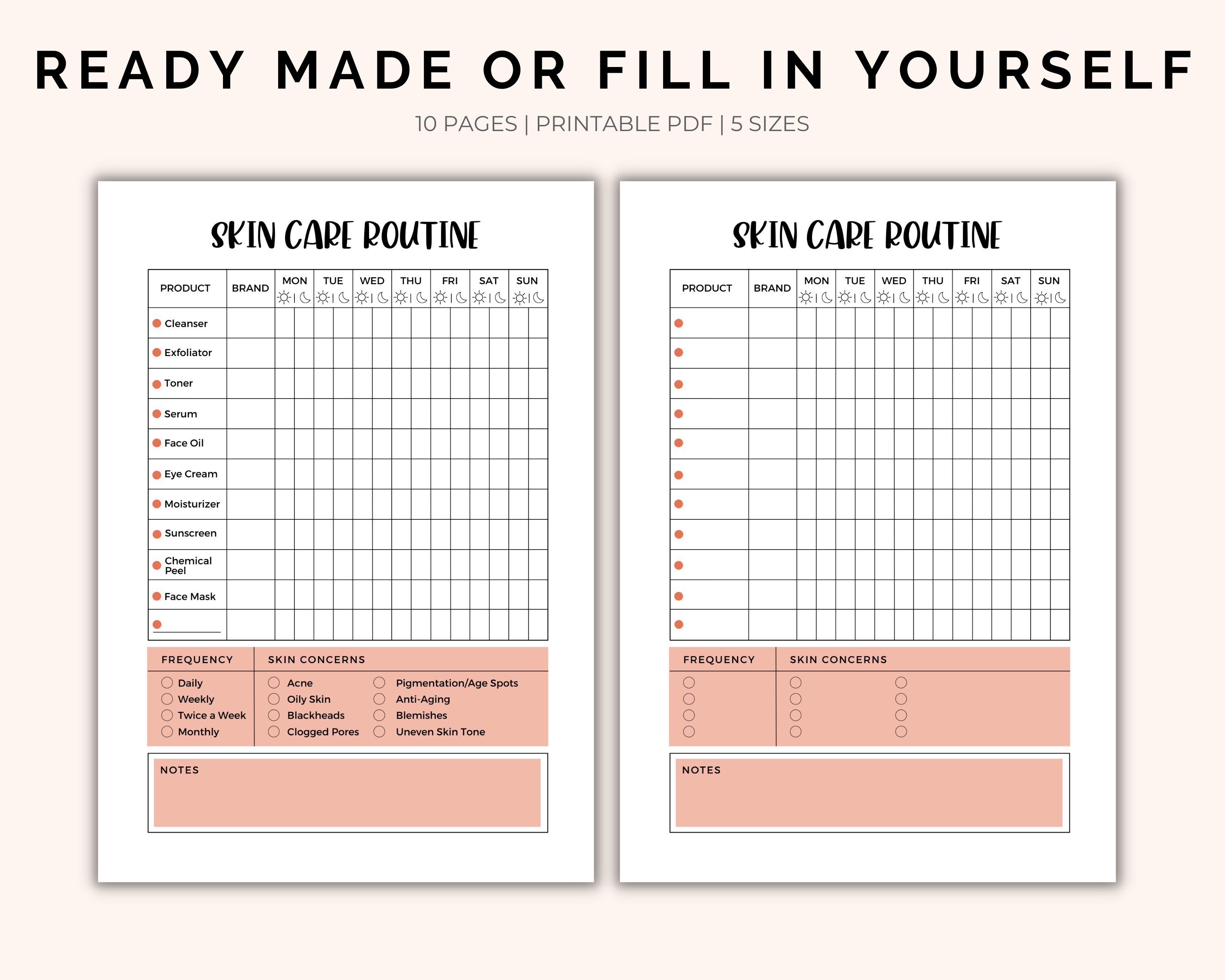 Skin Care Routine Planner Printable: Beauty Journal (PDF Download) - Etsy
