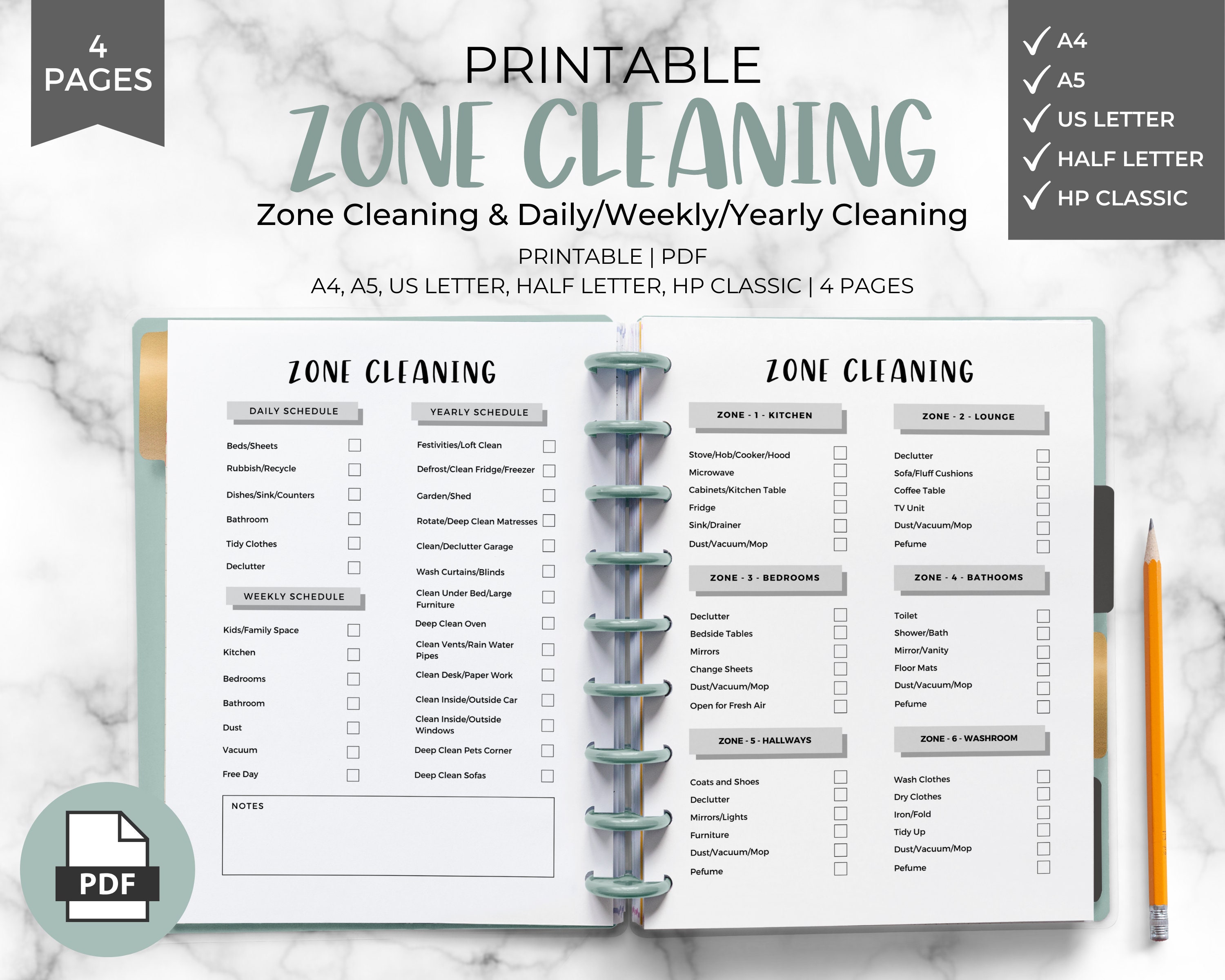 Zone Cleaning Tracker Printable Instant Download Cleaning | Etsy UK