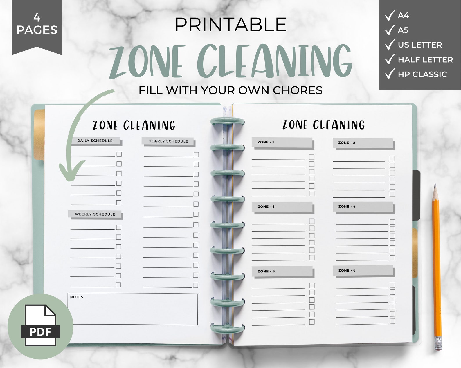 Zone Cleaning Tracker Printable Instant Download Cleaning - Etsy