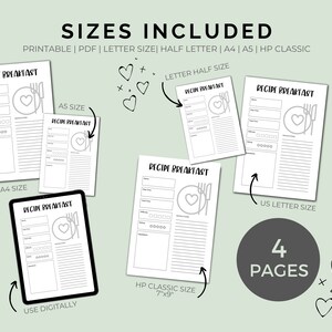 Recipe Inserts Printable Instant Download Recipe Planner | Etsy