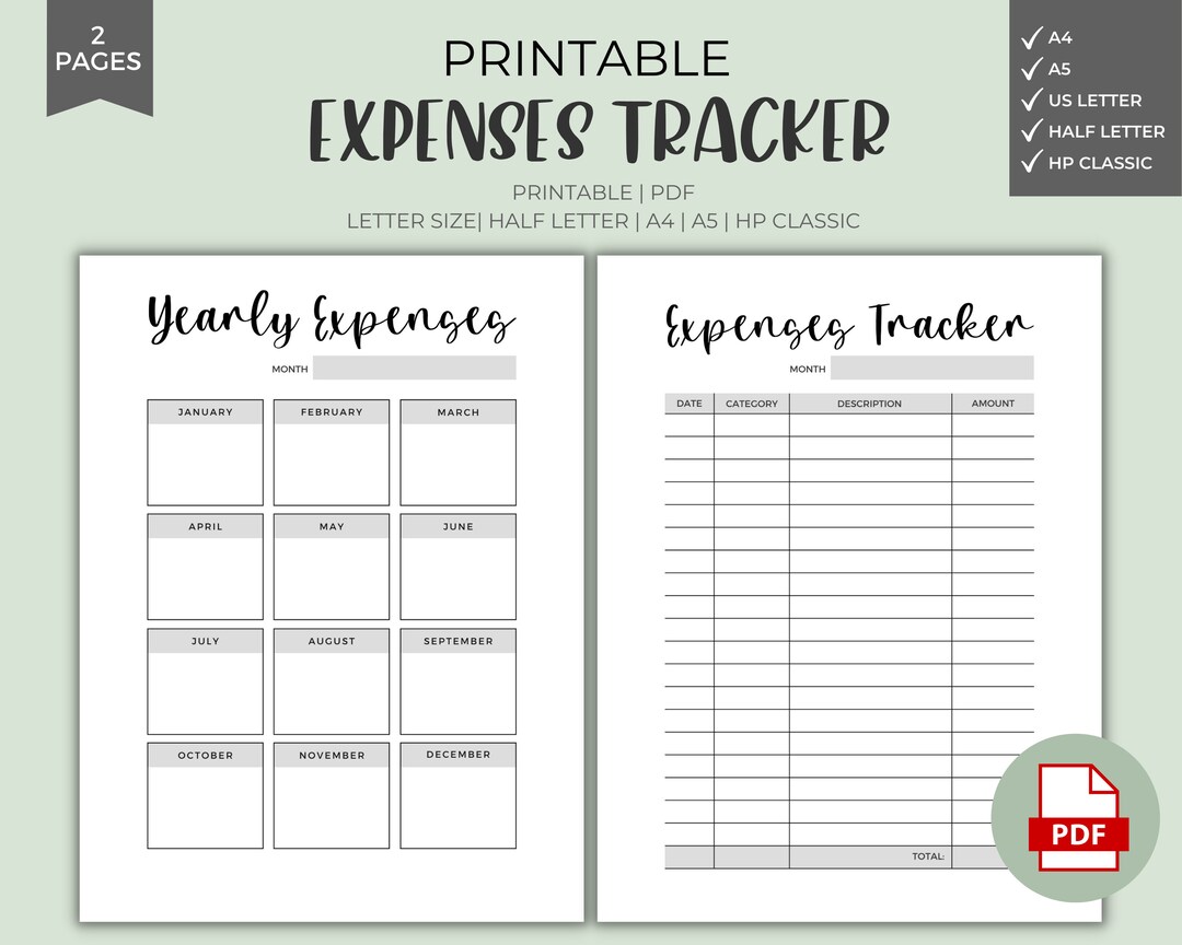 Green Expenses Tracker - Printable, Download, Expenses Management ...