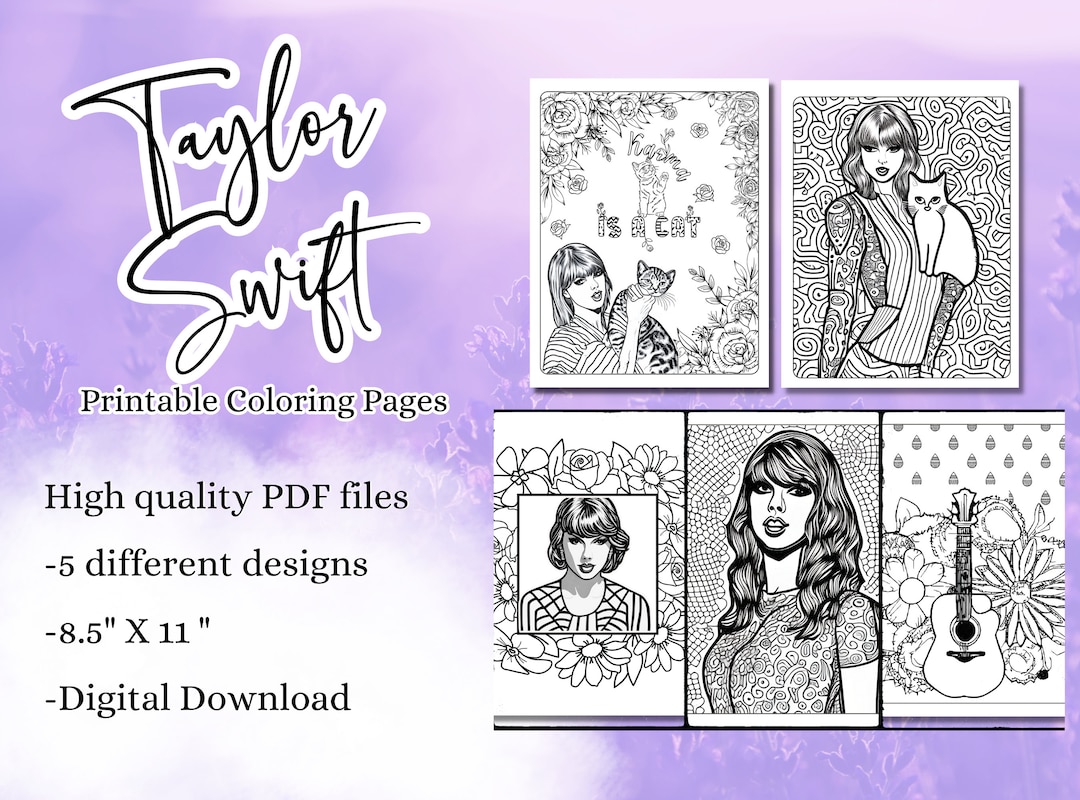 Taylor Swift Inspired Coloring Pages - 5 Pack Digital Download ...