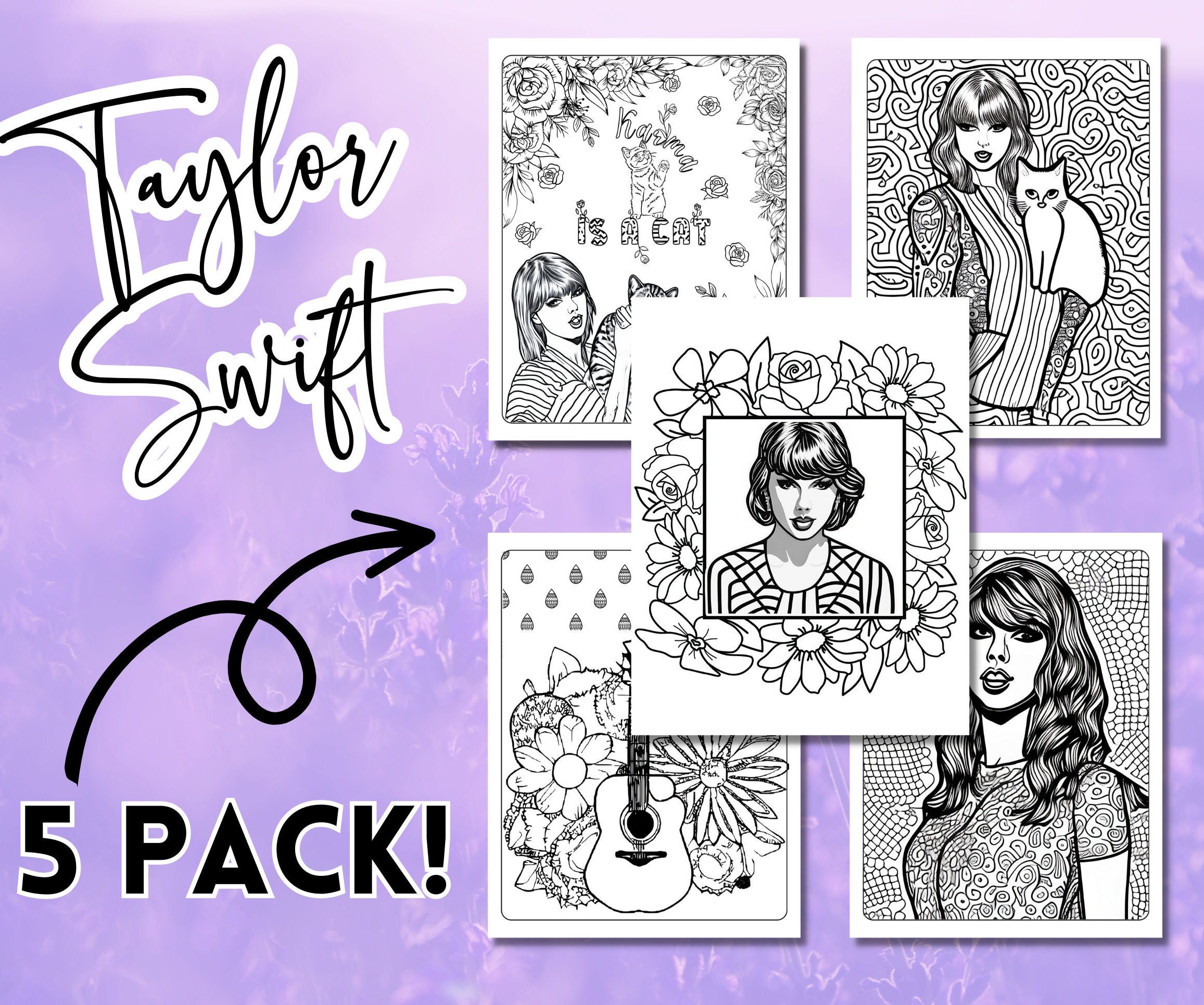 Taylor Swift Inspired Coloring Pages - 5 Pack Digital Download ...