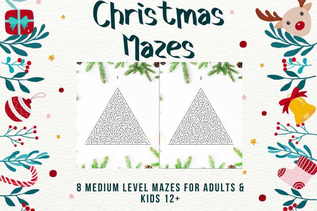 Printable Mazes - 8 Christmas Activity Pages for Ages 8+ - Etsy