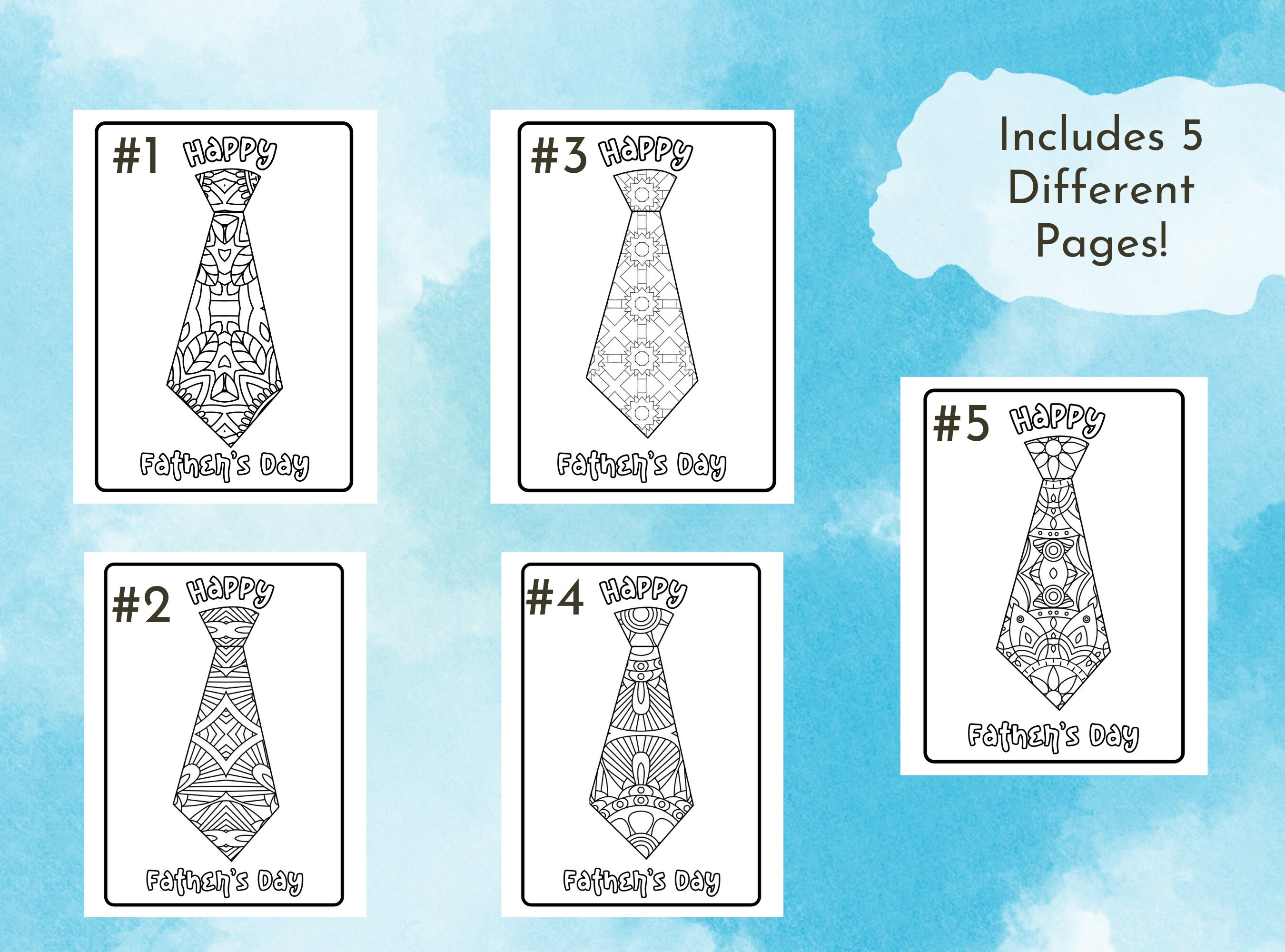 Happy Father's Day Coloring Pages: Printable Coloring Card Bundle for ...