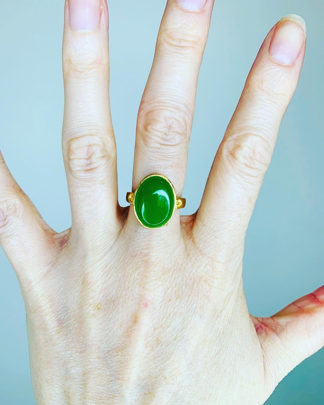 Natural Hetian Jade Oval Egg Adjustable Ring, Gift for Her - Etsy