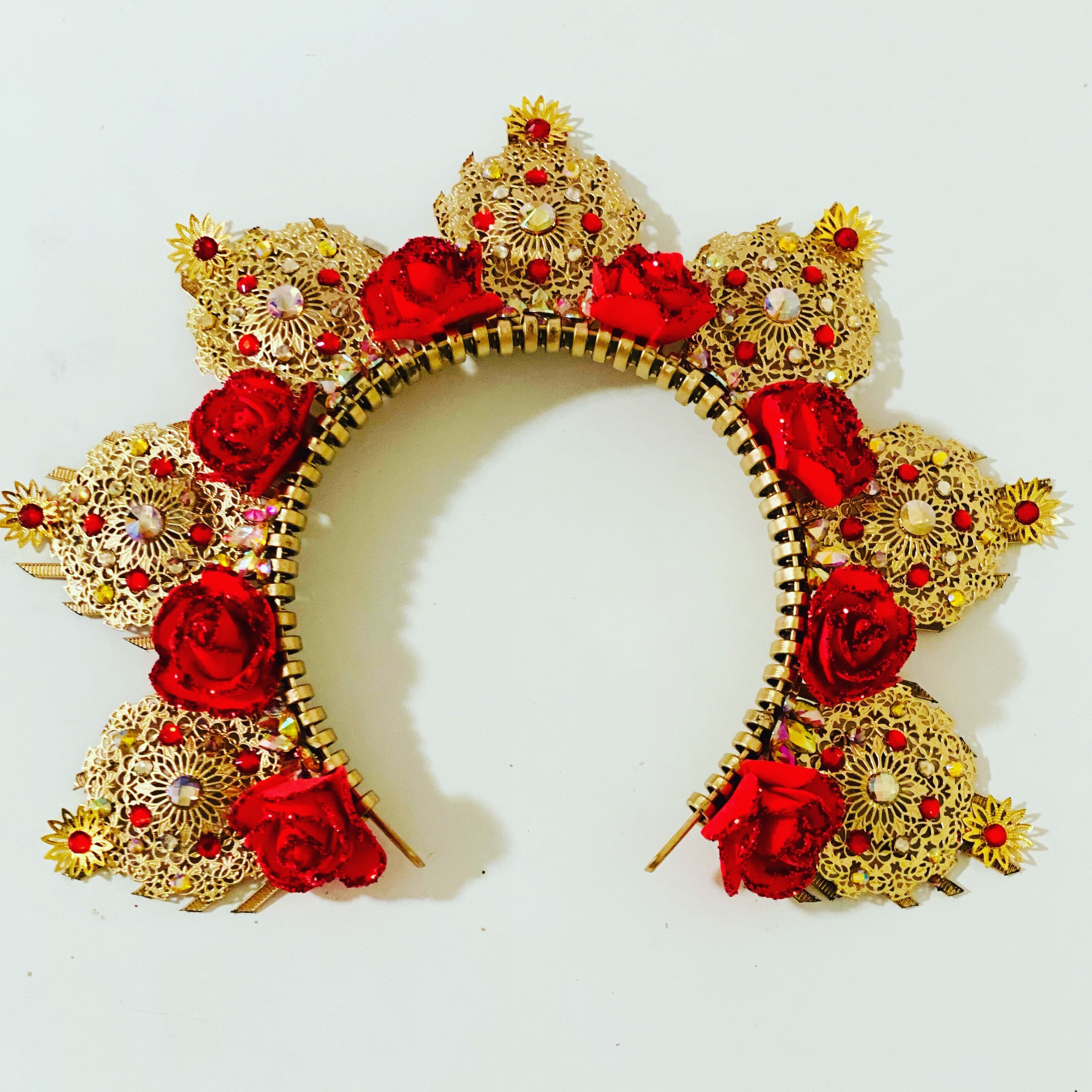 Golden Halo and Red Rose Crown, Goddess Headpiece, Customisable ...