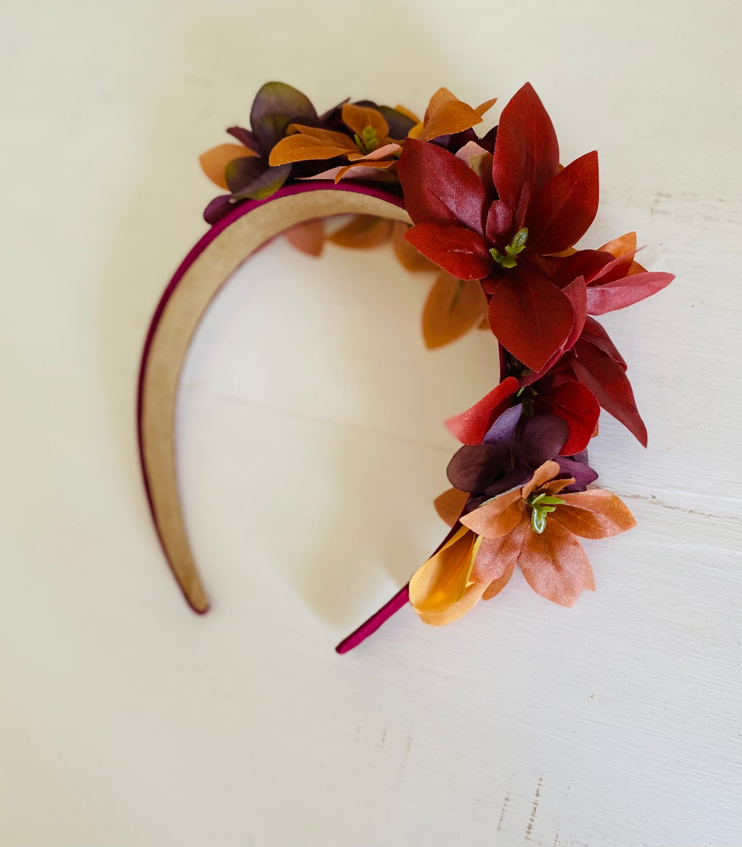 Burnt Orange, Sage and Maroon Floral Headband, Wildflower Fascinator ...