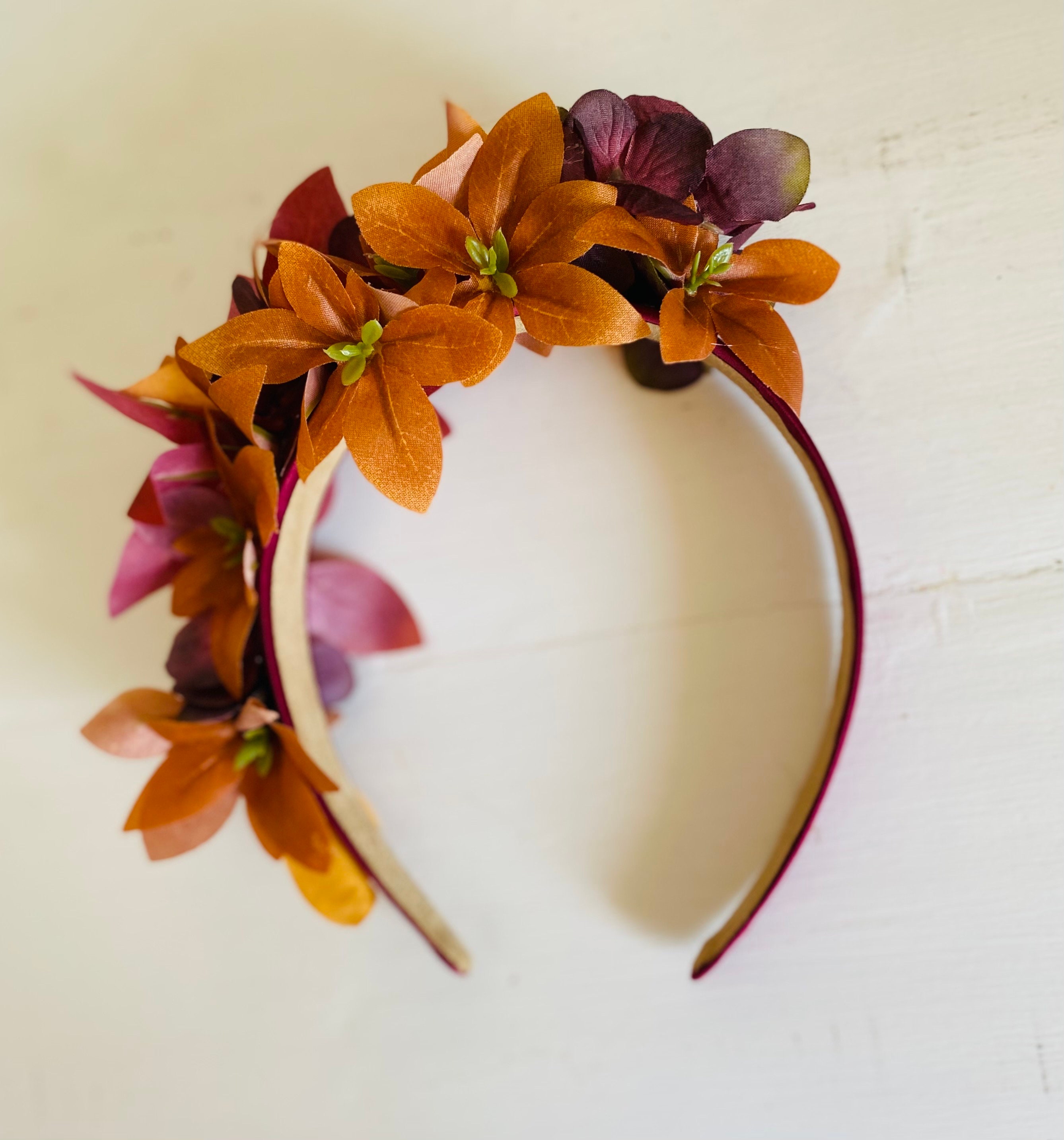 Burnt Orange, Sage and Maroon Floral Headband, Wildflower Fascinator ...