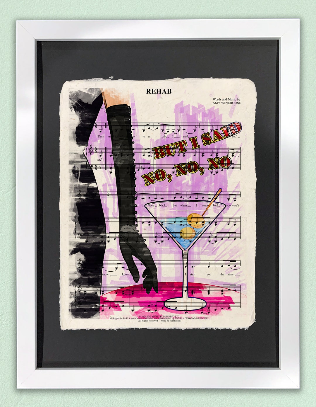 Rehab Art Print Framed Wall Art Sheet Music Art Amy Winehouse Artwork ...